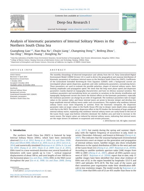 Pdf Analysis Of Kinematic Parameters Of Internal Solitary Waves In The Northern South China Sea