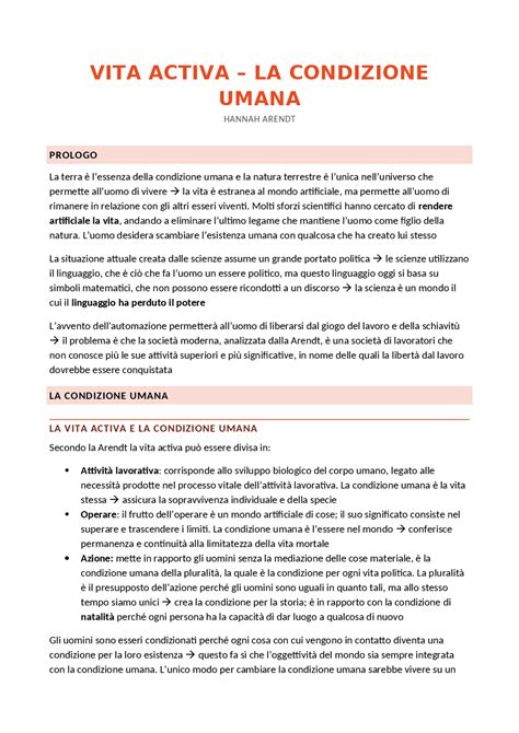 Sintesi Vita Activa Sintesi Del Corso Di Filosofia Docsity