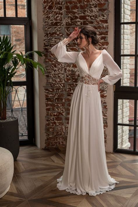 Νυφικα Φορεματα Boho Boho Νυφικό Φόρεμα Αέρινο με Μανίκια Style Dido