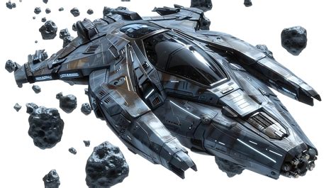 The Spaceship Is Sleek And Silver With A Long Pointed Nose And A Large Engine In The Back