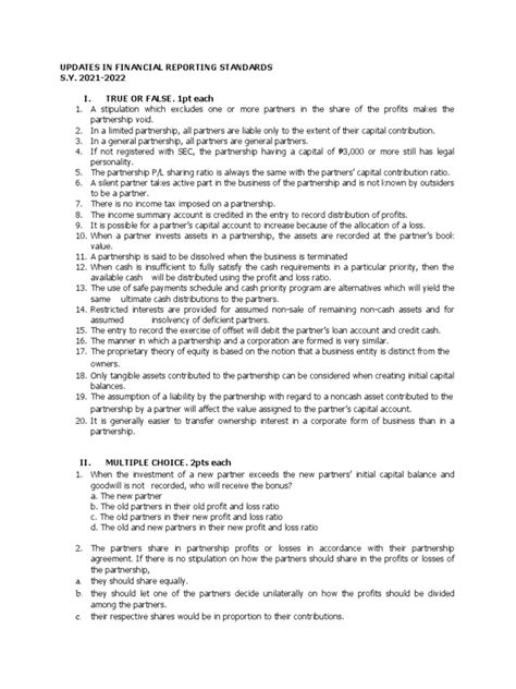 Financial Accounting And Reporting Exam Pdf Partnership Equity Finance