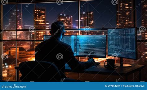 Expert In Cybersecurity Seated With Code On Screen Stock Illustration