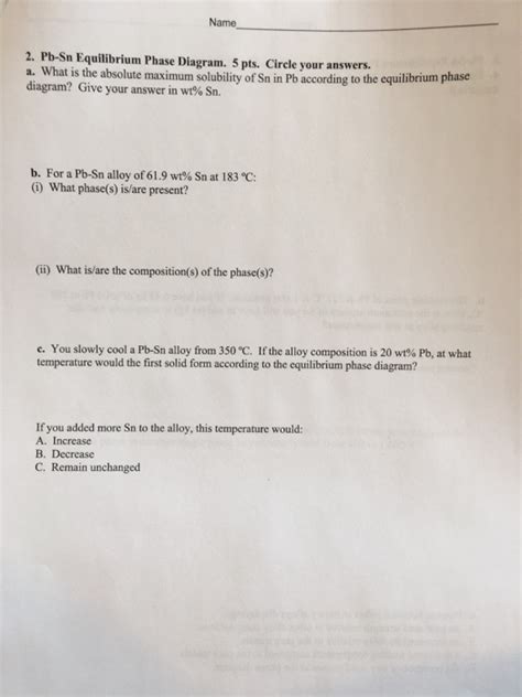 Name 2 Pb Sn Equilibrium Phase Diagram 5 Pts