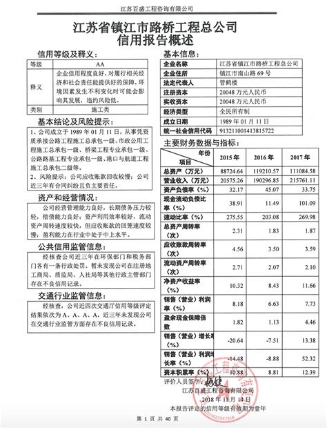江苏省交通运输厅门户网站 第三方信用报告 江苏省镇江市路桥工程总公司