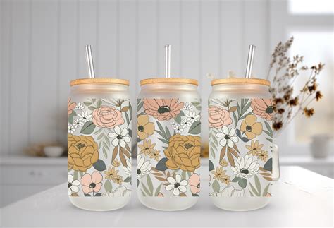 Pink Floral Glass Cup 16oz The Inspiration Haven