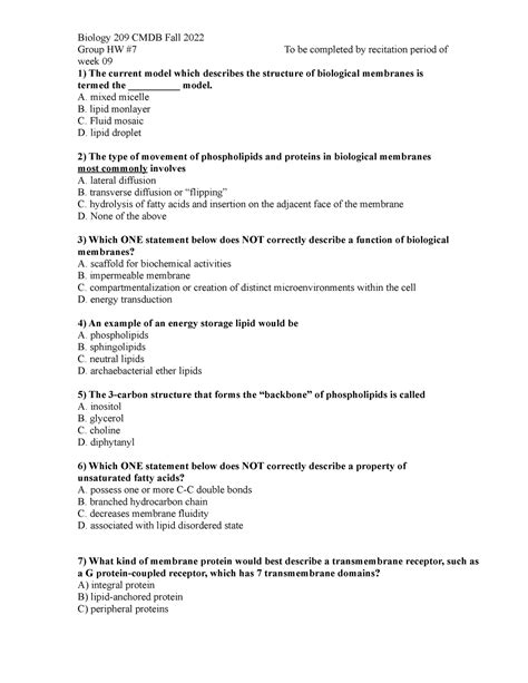 Bio 209 CMDB Group HW Assignment 7 Fall 2022 1 Group HW 7 To Be