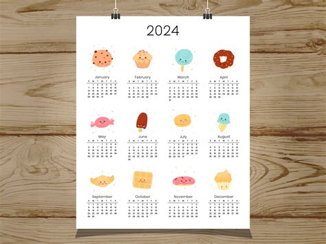 Printable 2024 Cookies And Desserts Calendar Minimal Desserts