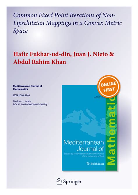 Pdf Common Fixed Point Iterations Of Non Lipschitzian Mappings In A Convex Metric Space