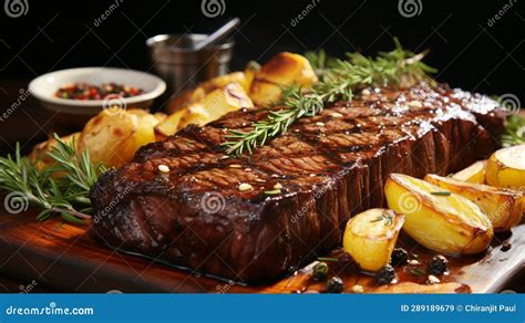 Grilled Sirloin Steak Cooked Rare With Spicy Pepper Seasoning Stock