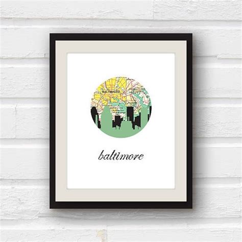 Baltimore City Skyline Wall Art Poster Etsy Chicago Skyline Art