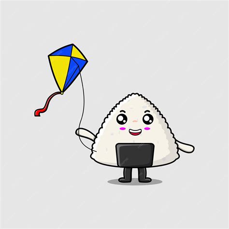 귀여운 만화 쌀 일본 스시 캐릭터 연 플레이 만화 아이콘 벡터 일러스트 레이 션을 재생 프리미엄 벡터