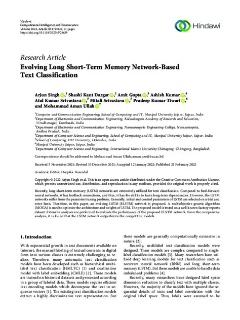 Pdf Evolving Long Short Term Memory Network Based Text Classification