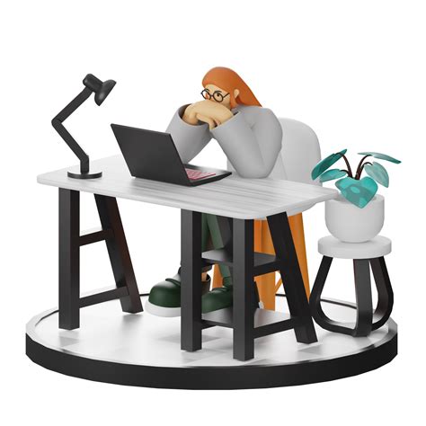 3d illustration of a teenage female programmer at the computer desk 35893616 png