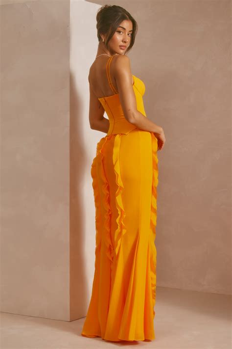 Corset Frill Skirt Maxi Dress In Tangerine Oh Polly