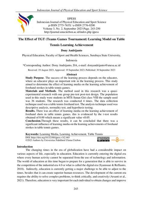 Pdf Pengaruh Model Pembelajaran Tgt Teams Games Tournament Terhadap