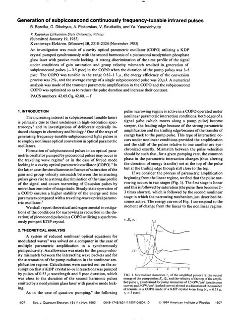 Pdf Generation Of Subpicosecond Continuously Frequency Tunable