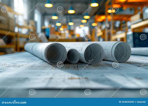 Architectural Blueprints In A Warehouse Stock Image Image Of Development Design 324635345