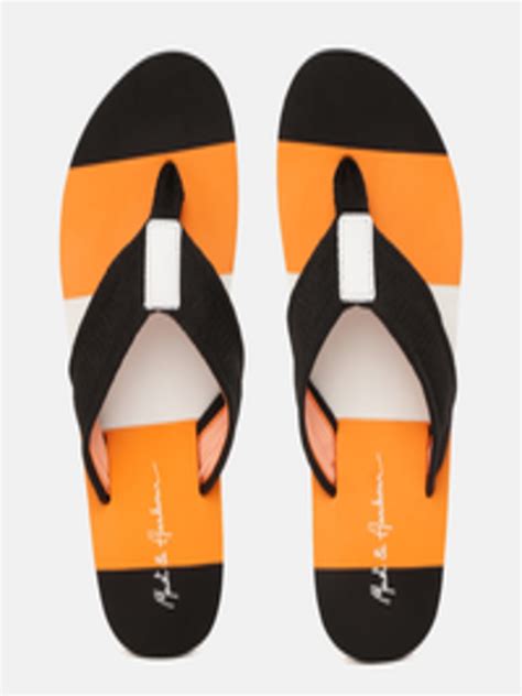 Buy Mast And Harbour Men Black And Orange Colourblocked Thong Flip Flops