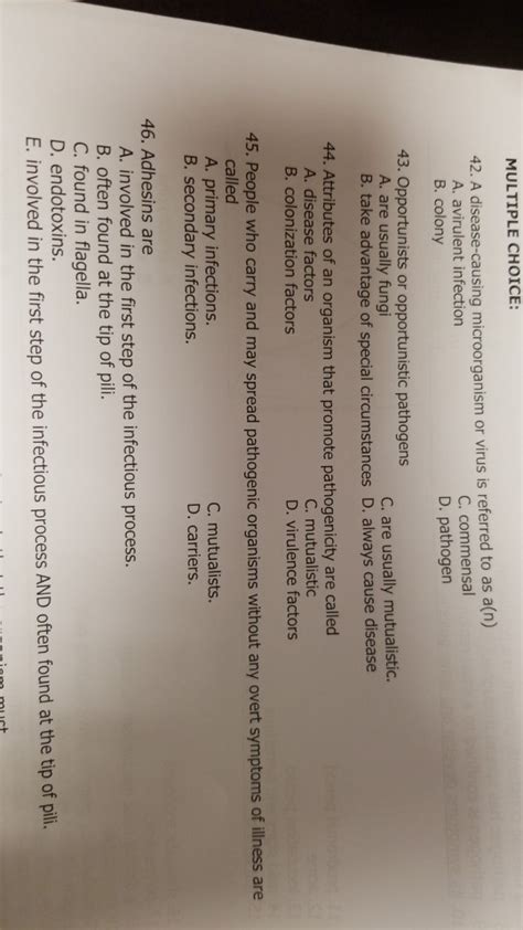 Solved Multiple Choice 42 A Disease Causing Microorganism