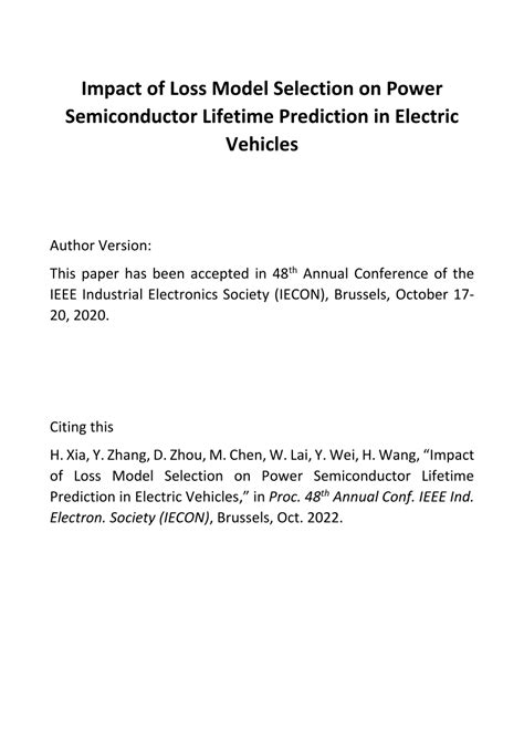 Pdf Impact Of Loss Model Selection On Power Semiconductor Lifetime Prediction In Electric Vehicles