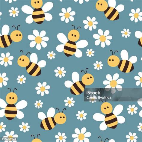 Ilustración De Patrón Sin Costuras Con Lindas Abejas Y Margaritas Y Más