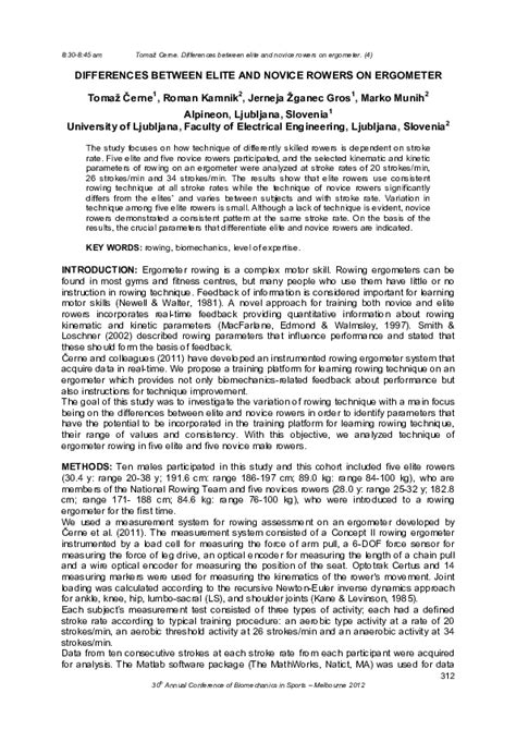 Pdf Differences Between Elite And Novice Rowers On Ergometer