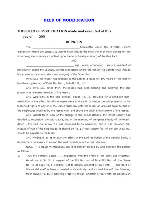 Deed Of Modification This Deed Of Modification Made And Executed At This Day Of 200