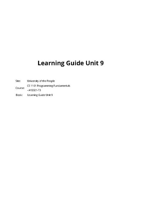 Cs 1101 Learning Guide Unit 9 Learning Guide Unit 9 Site