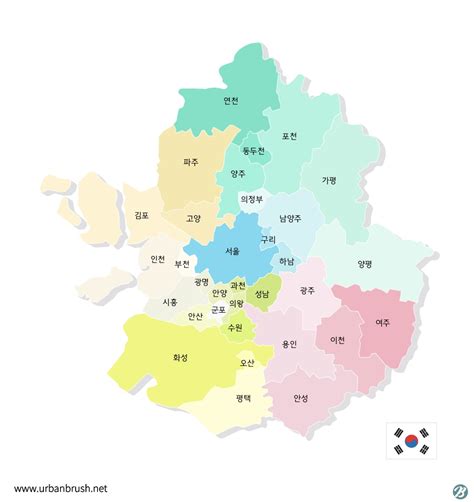 수도권 지도 색상버전 행정구역 일러스트 Ai 다운로드 Download Metropolitan Area Map Vector 어반브러시