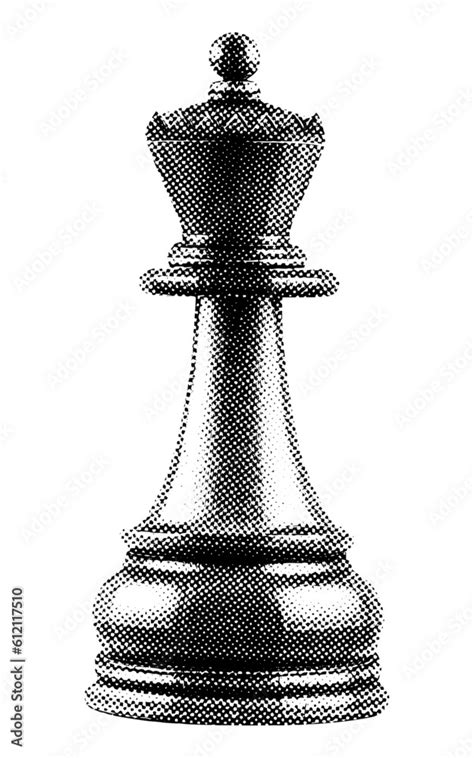 Chess Queen Piece Isolated Halftone Dots Texture Bitmap Retro Vintage
