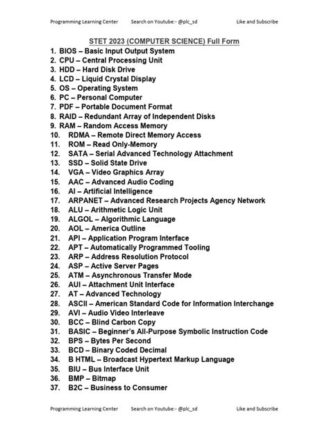 Stet 2023 Computer Science Full Form Programming Learning Center Search On Youtube Plc Sd