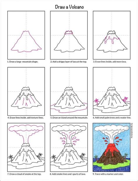 Easy How To Draw A Volcano Tutorial Video And Volcano Coloring Page In 2025 Coloring Pages