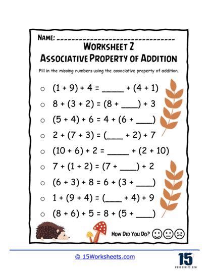Missing Association Worksheet 15 Properties Of Addition Associative Property