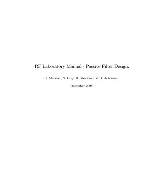 Rf Laboratory Manual Passive Filter Design