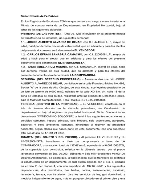Minuta Compra Venta Propiedad Horizontal Condominio Pdf Condominio