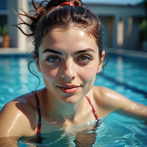 Young Woman Swimmer In Resort Pool Travel Lifestyle Premium Ai