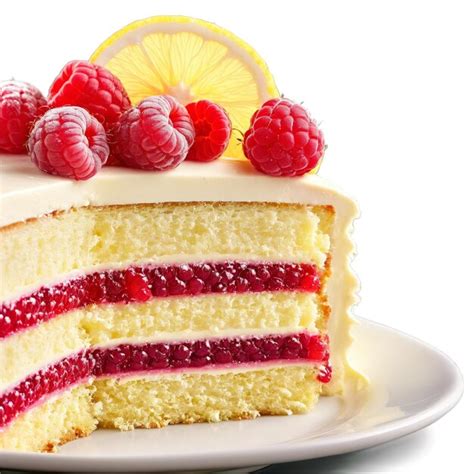Premium Photo Lemon Raspberry Cake Slice With Moist Layers Raspberry