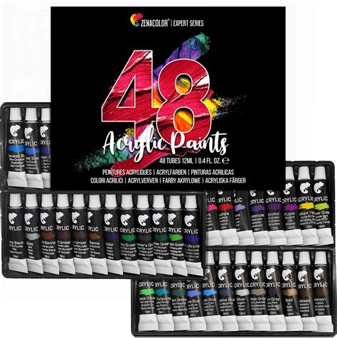Zenacolor 48 Tubos De Pintura Acrílica 12ml Set Para Lienzos Y