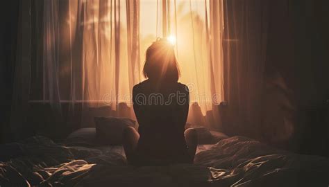 Silhouette Of Woman Kneeling In Prayer At Sunset Stock Illustration