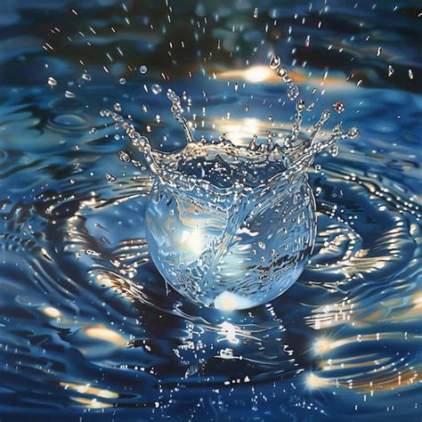 Ball Of Water Suspended In The Air Ripples And Splash On Premium Ai