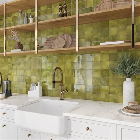 Apollo Tile Silken Olive Green 4 In X 4 In Glossy Ceramic Stone Look