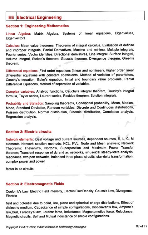 Electrical GATE 2022 Syylabus EE Electrical Engineering Section 1