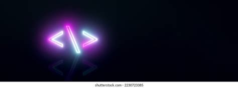 Neon Coding Signs 3d Render Panoramic Stock Illustration 2230723385