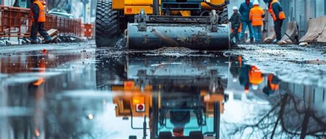 Efficient Compactor Roller Operation On A Rainy Day Premium Ai