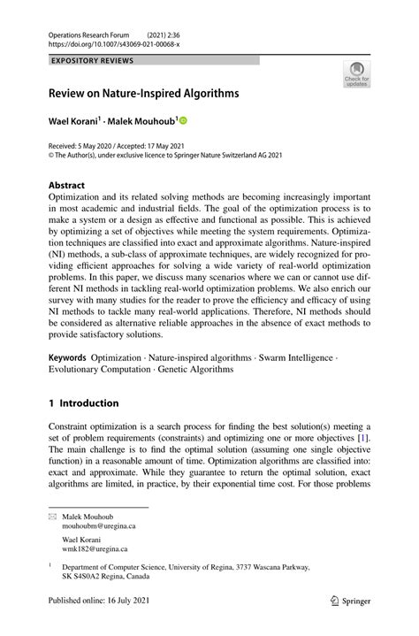 PDF Review On Nature Inspired Algorithms