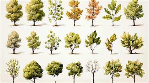Collection Of Trees Including Maple Oak Birch And Chestnut Isolated As