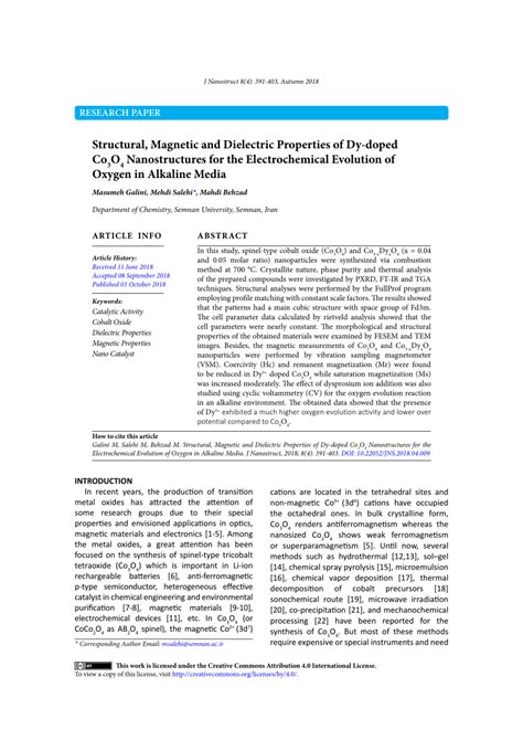 Pdf Structural Magnetic And Dielectric Properties Of Dy Doped Co 3 O