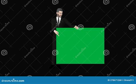 Businessman Holding An Advertising Green Screen Alpha Channel Looped