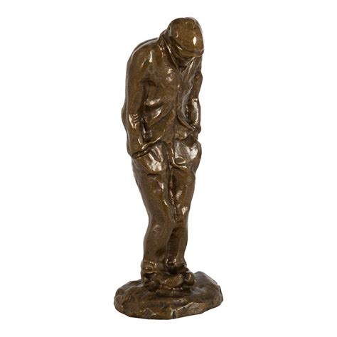 French Bronze Sculpture Shivering Worker” In Manner Of Constantin