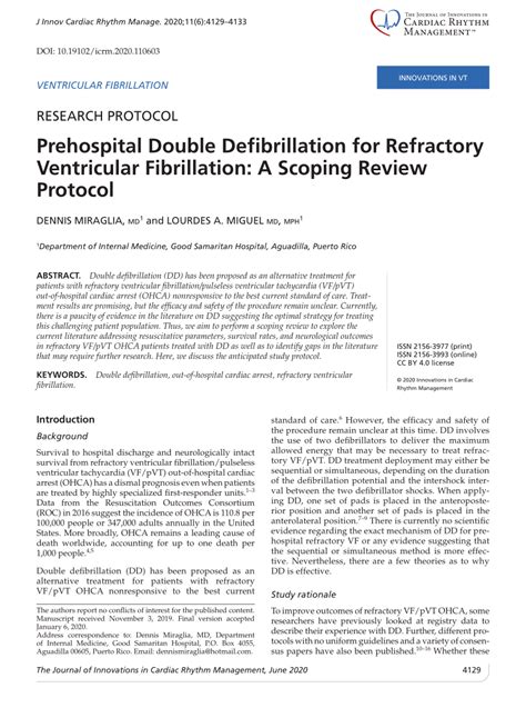Pdf Prehospital Double Defibrillation For Refractory Ventricular